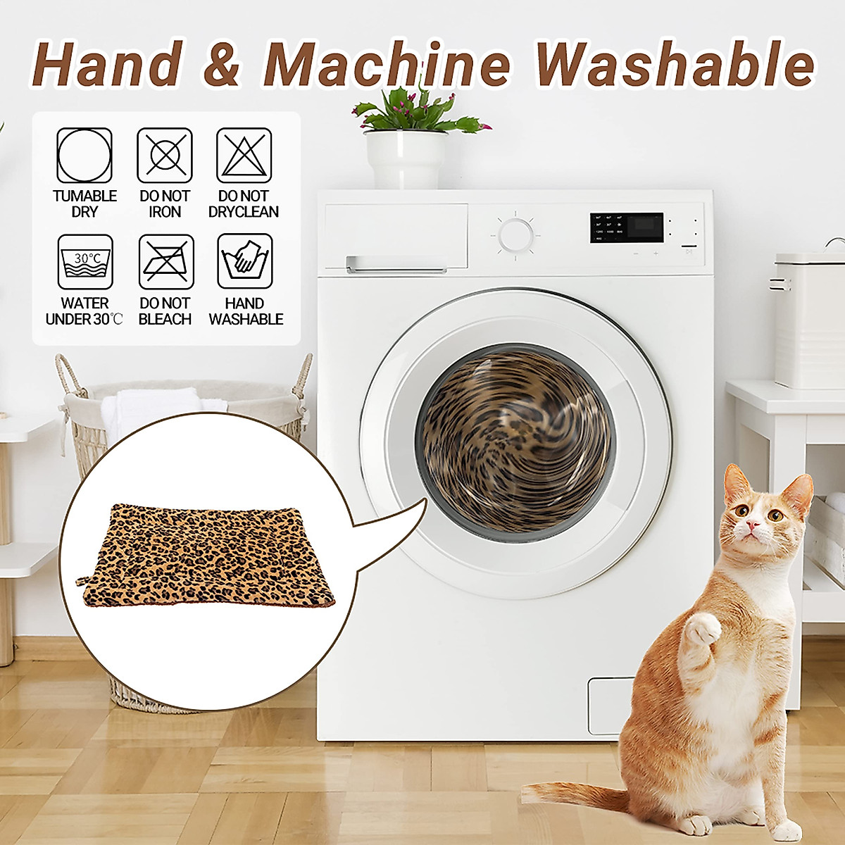 FLYSTAR Cat Bed Mat for Indoor Cats - Self Warming Leopard Cute Cat Bed Mat, Soft Warm Washable Self Heating Cat Bed Pad for Small, Medium, Large Cats & Puppies(15.7"*19.7")