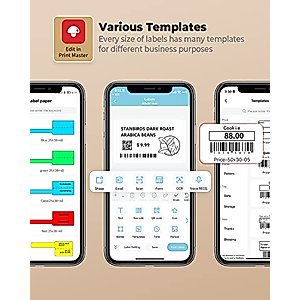 Phomemo M110 Label Printer - Bluetooth Portable Label Maker No Ink, Mini Barcode Label Printer for Retail, Address, Barcode, Home, for PC/Mac, iOS/Android with 3pack Most Used Labels, Snow White