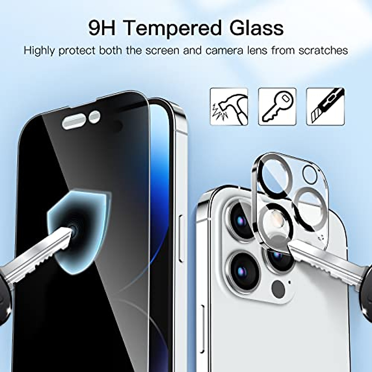 JETech Privacy Full Coverage Screen Protector for iPhone 14 Pro 6.1-Inch with Camera Lens Protector (NOT FOR iPhone 14 Pro Max 6.7-Inch), Anti-Spy Tempered Glass Film, 2-Pack Each