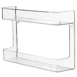 mDesign Plastic Wall Mount, 2 Tier Storage Organizer Shelf for Bathroom, Kitchen; Holds Vitamins, Supplements, Aspirin, Medicine Bottles, Nail Polish, Cosmetics and More, Ligne Collection - Clear