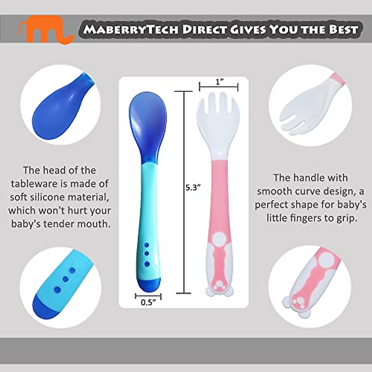Baby Spoons First Stage Self Feeding 4 6 12 months, 8 Pack Toddler Utensils Spoons and Forks BPA Free, Gum-Friendly Baby Feeding Supplies