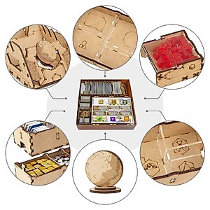 TowerRex Board Game Organizer for Terraforming Mars board game box, Terraforming Mars boardgame expansions, Turmoil, Colonies expansion, Prelude expansion, Hellas and Elysium expansion, Venus Next