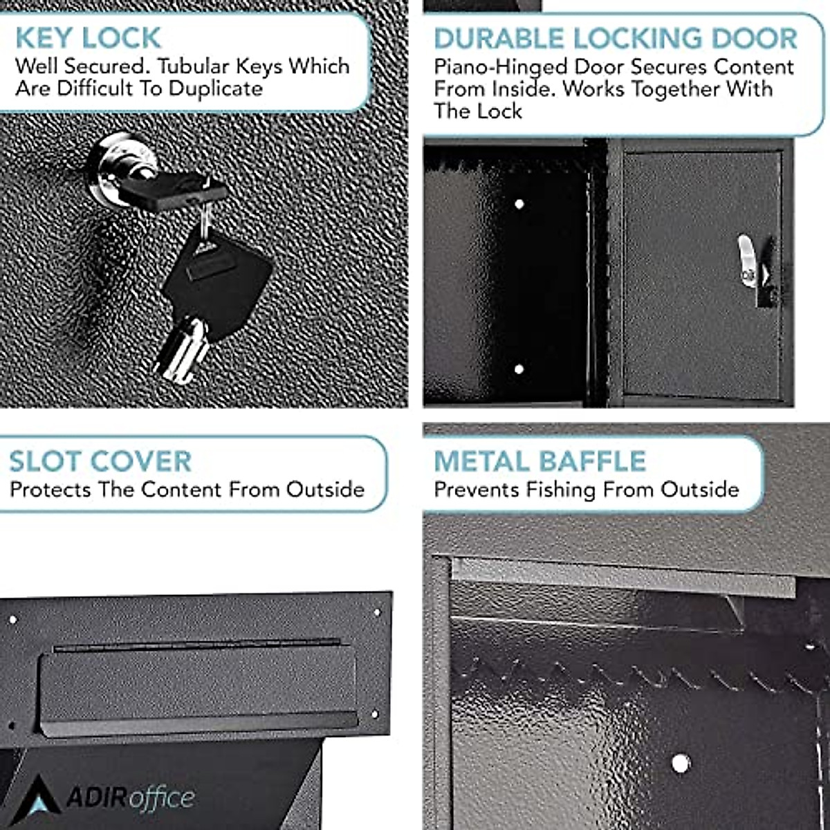 AdirOffice Through The Wall Drop Box Safe - Durable Thick Steel w/Adjustable Chute - Mail Vault for Home Office Hotel Apartment