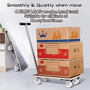 HBFBDRCT Rectangle with Handle Wood Platform Dolly, 441-lb Load Heavy Duty Wood Furniture Dolly, Plant Dolly, Transport Roller,Multifunctional Movers Carrier with 3" PP Wheels No Assembly Required