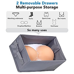 TreeHouse London Hanging Wig Organizer for Closet – Wig Storage for Multiple Wigs, Hair Extensions & Wig Accessory Holder – Space Saving Hanger Rack - with 2 Drawers (Gray)