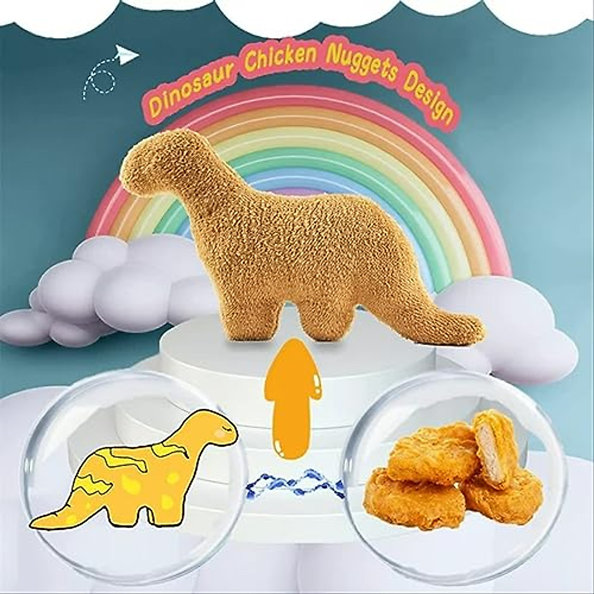 Toymania - Dinosaur Nugget Plush - Fluffy Brontosaurus Nug Plush to Cuddle or for Room Decor - Dino Nugget Stuffed Animal Emotional Support - Dinosaur Chicken Nugget Plush Looks Great Anywhere