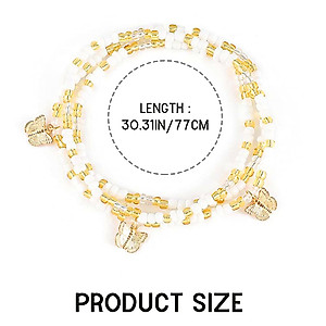 Cosydays Elastic Waist Bead Belly Chain Butterfly Body Beaded African Belly Beads Accessories for Women