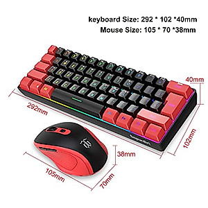Snpurdiri 2.4G Wireless Gaming Keyboard and Mouse Combo, Include Mini 60% Merchanical Feel Keyboard, Ergonomic Vertical Feel Small Wireless Mouse(Red and Black)