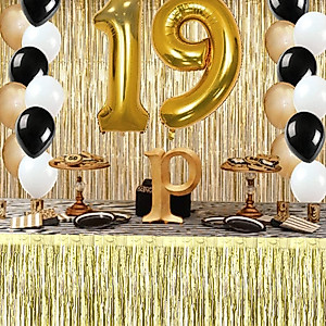 6 Pack 29x108 Inch Light Gold Metallic Foil Fringe Table Skirts Banner for Tinsel Streamer Garland Curtains Backdrop for Parade Floats Wedding Baby Shower Birthday Christmas Halloween Party Decoration