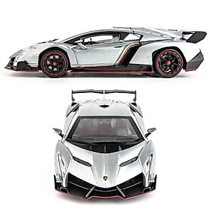 WAKAKAC Diecast Car for Lambo Veneno Model Car 1/24 Scale Sports Toy Vehicle Door Can be Opened Toy Car Front Wheel Steerable (Gray)
