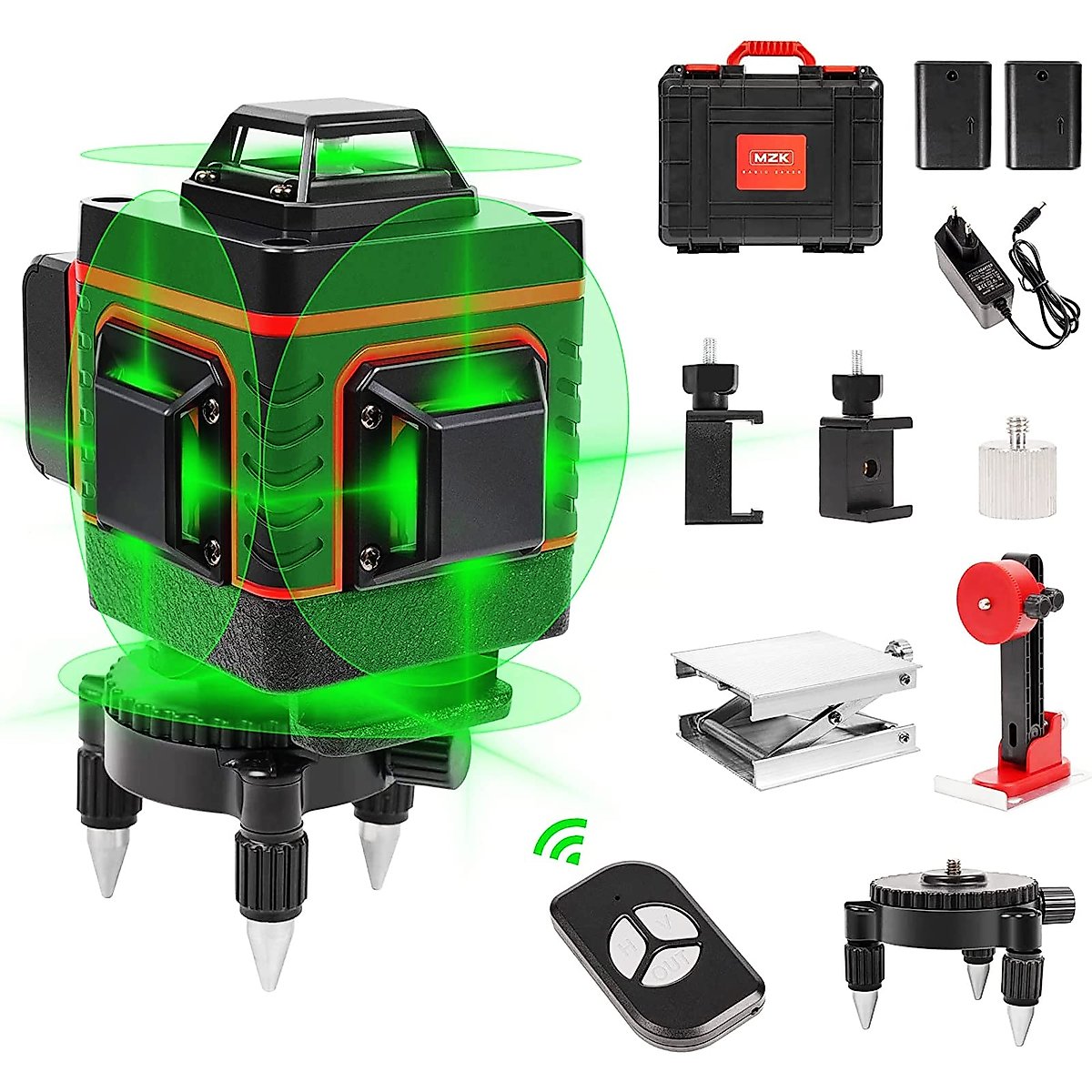 MZK 16 Lines Laser Level Self-leveling, 4x360° 4D Green Cross Line for Construction and Picture Handing with Remote Controller and Magnetic Stand(Rechargeable Li-ion Battery and Charger Included)