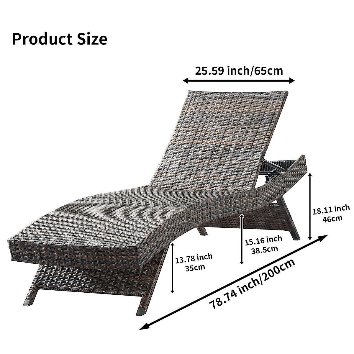 Asifom PE Rattan Adjustable Backrest Chaise Lounge Set 2, Outdoor Pool Recliner Patio Chairs Lounge Chair Set 2 for Outside Beach Poolside Sunbathing