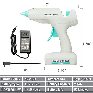 HAUSHOF Hot Glue Gun, 60W Cordless Glue Gun with 20pcs Full-Size Glue Sticks, Fast Preheating & High Temp, Cordless Hot Glue Gun Kit for DIY, Arts, Crafts, Home Decoration