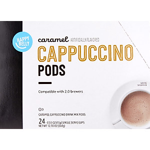 Amazon Brand - Happy Belly Cappuccino Coffee Pods Compatible with 2.0 K-Cup Brewers, Caramel Flavored, 24 Count