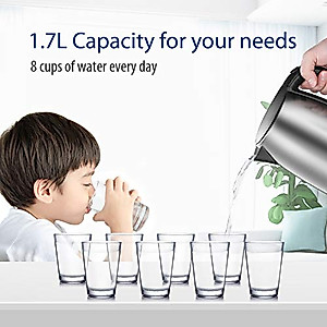 Comfee 1.7L Stainless Steel Electric Tea Kettle, BPA-Free Hot Water Boiler, Cordless with LED Light, Auto Shut-Off and Boil-Dry Protection, 1500W Fast Boil