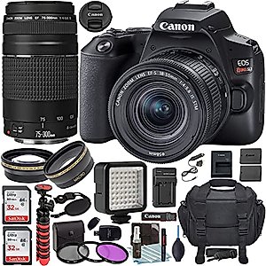 EOS Rebel SL3 DSLR Camera with EF-S 18-55mm f/4-5.6 is STM and EF 75-300mm f/4-5.6 III Lens + Accessory Bundle Kit (Flash, Travel Charger, Extra Battery, and More)