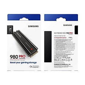 Samsung 980 PRO SSD with Heatsink 1TB PCIe Gen 4 NVMe M.2 Internal Solid State Hard Drive, Heat Control, Max Speed, PS5 Compatible, MZ-V8P1T0CW