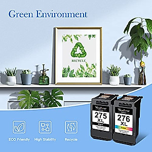 Valuetoner Supply Ink Cartridges Replacement for Canon Printer Ink 275 276 Combo Pack 275XL 276XL PG-275 CL-276 for Canon Pixma TR4720 TS3522 TS3520 TS3500 TR4722 TR4700 Printer(1 Black, 1 Color)