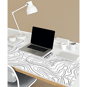 Topographic Gaming Mouse Pad, Extended XL Mousepad with Anti Slip Base, Large Desk Mat Keyboard and Mouse Minimalist Contour for Office 31.5 x 11.8 in
