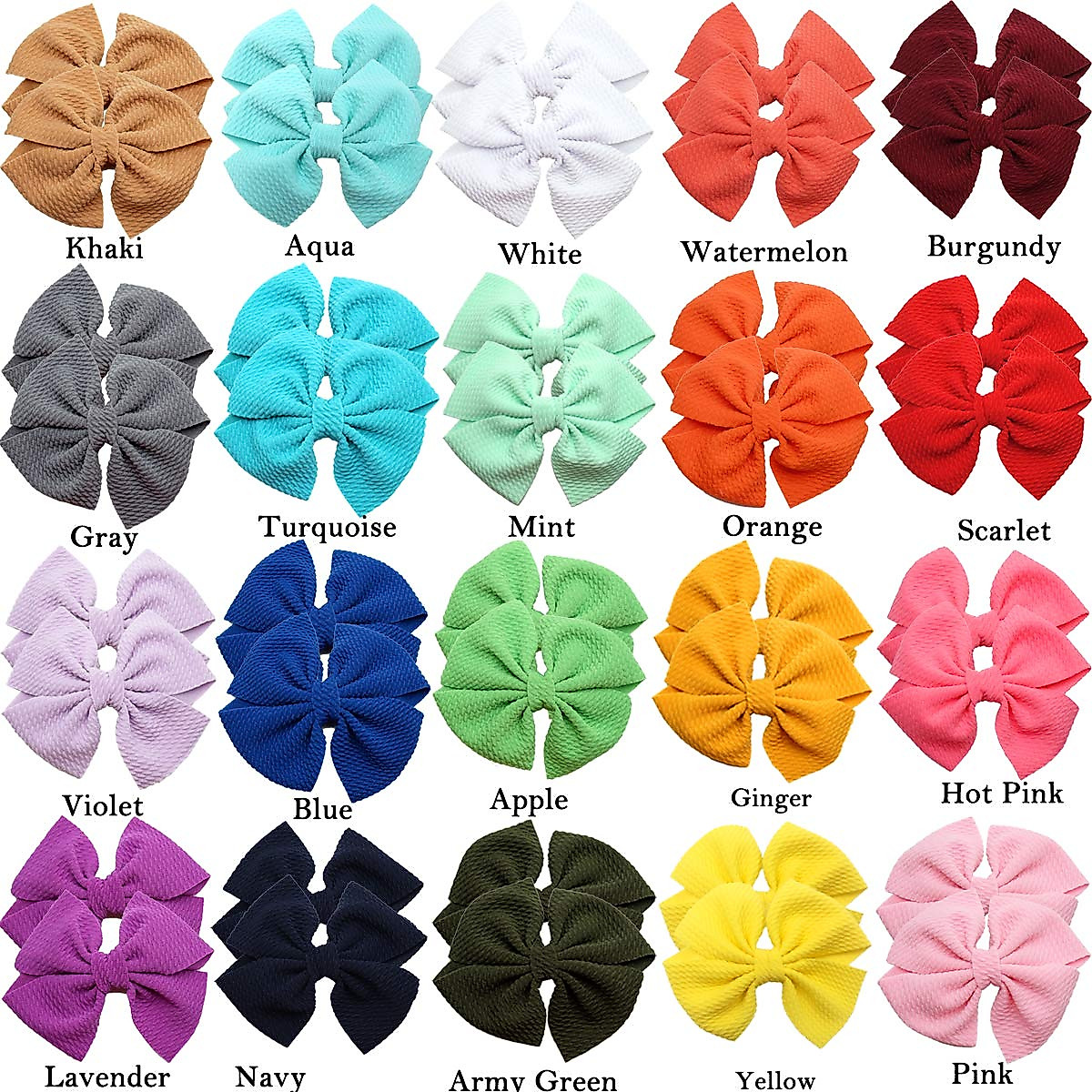 CÉLLOT 40 Pieces 4" Hair Bows Alligator Hair Clips for Baby Girls Toddlers Children Photographic Hair Accessories (20 Colors in Pairs)