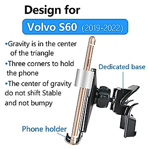 musttrue LUNQIN Car Phone Holder for 2019-2024 Volvo S60 [Big Phones with Case Friendly] Auto Accessories Navigation Bracket Interior Decoration Mobile Cell Mirror Phone Mount