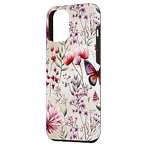 iPhone 14 Pro Max Case Flower Printed Butterfly Cover Protective Cover Phone Case