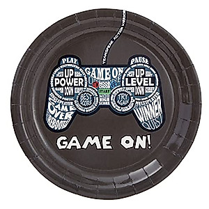 144 Piece Video Game Birthday Party Supplies, Serves 24 Guests, Disposable Dinnerware Set, Video Gamer Plates, Napkins, Cups, Cutlery, for Boys Gaming Party Decorations