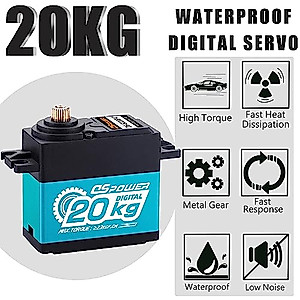 DSPOWER 20KG RC Waterproof Servo, High Torque Full Metal Gear Digital Servos Motor with 25T Metal Arm for 1/8 1/10 1/12 RC Crawler Baja Car Boat Robot Aircraft Drones (180°-Blue)