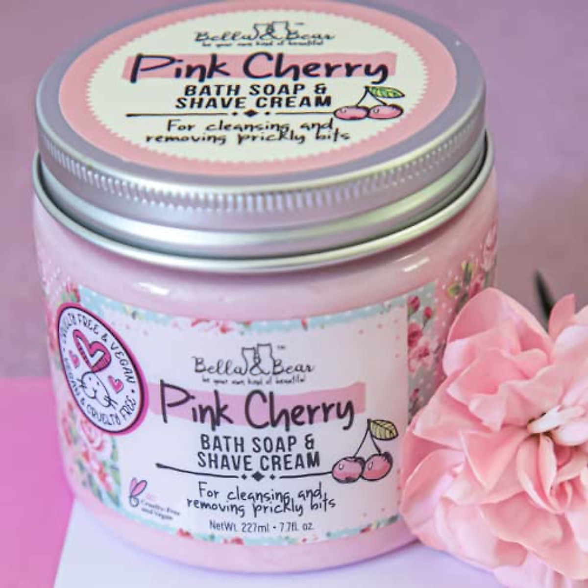 Bella & Bear Pink Cherry Bath Soap & Shave Cream, Paraben Free, No Harmful Chemicals, Cruelty Free, Vegan, 6.7oz