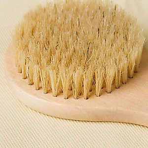 HiKin Dry Bath Body Brush Back Scrubber 9.84", Short Handle Natural Bristles Bath & Shower Brush with Anti-Slip Wooden Handle, Perfect for Exfoliating/Blood Circulation/Detox and Cellulite, etc.