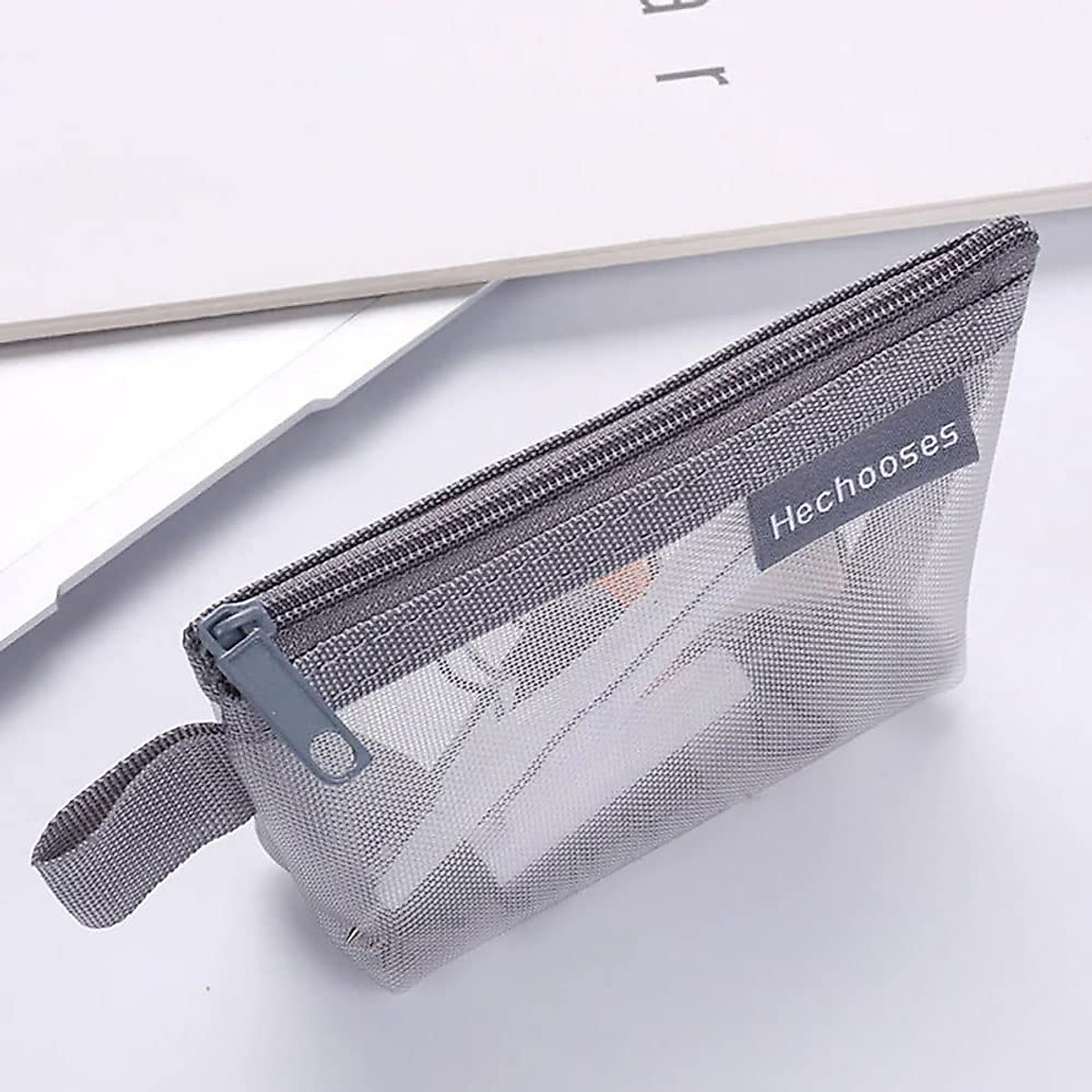 Beamach 3Pcs Hechooses 2023 New Portable Mesh Storage Bag, Hechooses Pencil Case Nylon Small Zipper Pouch Pouch Mesh Coin Purse Mini Mesh Zipper Cosmetic Bag Multi-Purpose Small Storage Bag (Grey)