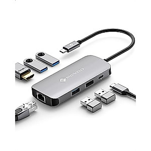 NOVOO USB C Hub Multiport Adapter to 4K HDMI, 1Gbps Ethernet, 100W PD Charging, USB C to USB x 4, 7 in 1 USB C Adapter for M1/M2 MacBook Pro/Air Dell HP Lenovo ASUS Surface