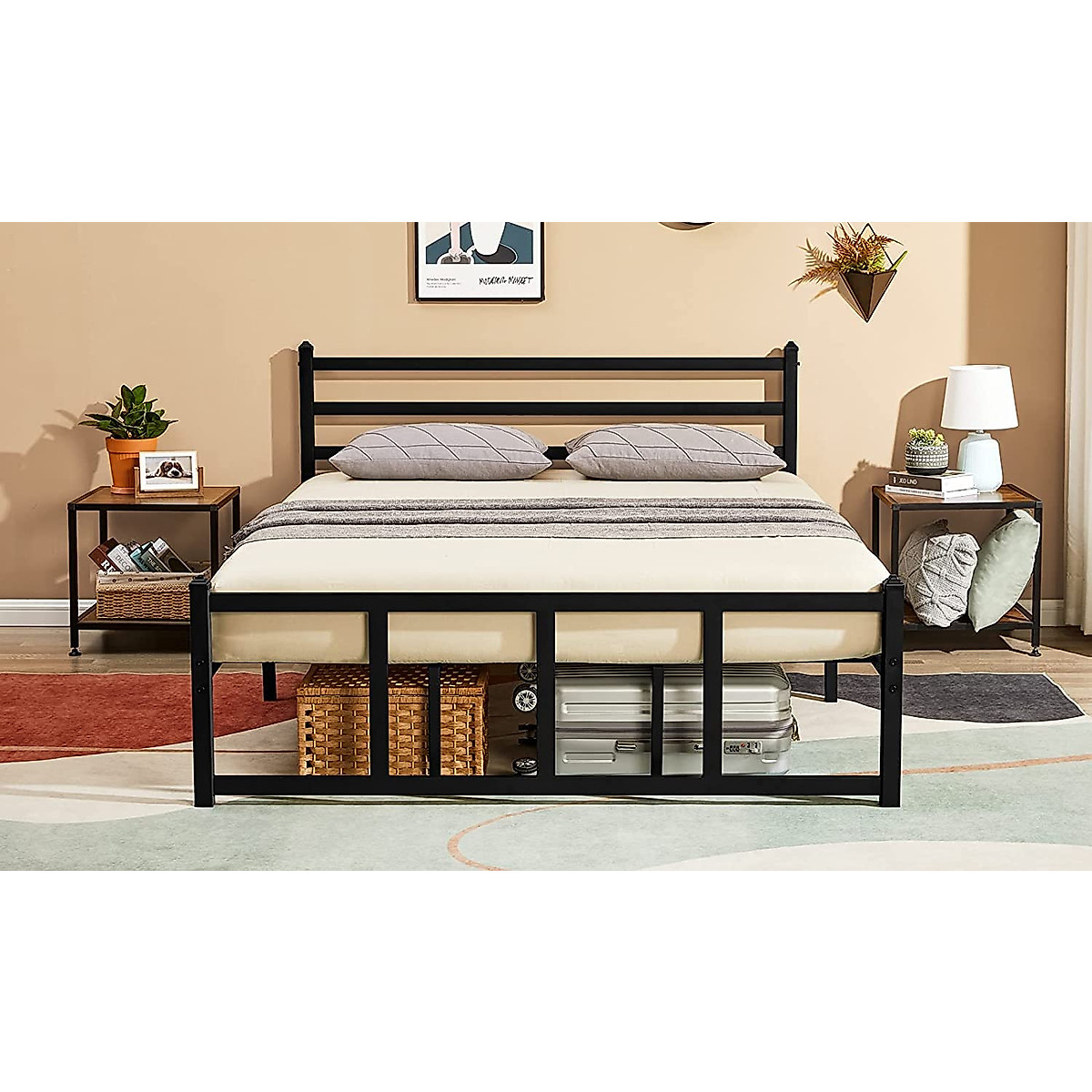 GreenForest Full Size Bed Frame with Headboard and Footboard Heavy Duty Supports Mattress Foundation, No Box Spring Needed, Black