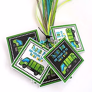 Garbage Truck Thank You Favor Tags by Adore By Nat - Kids Children Trash Bash Birthday Party Gift Tags - Set of 12