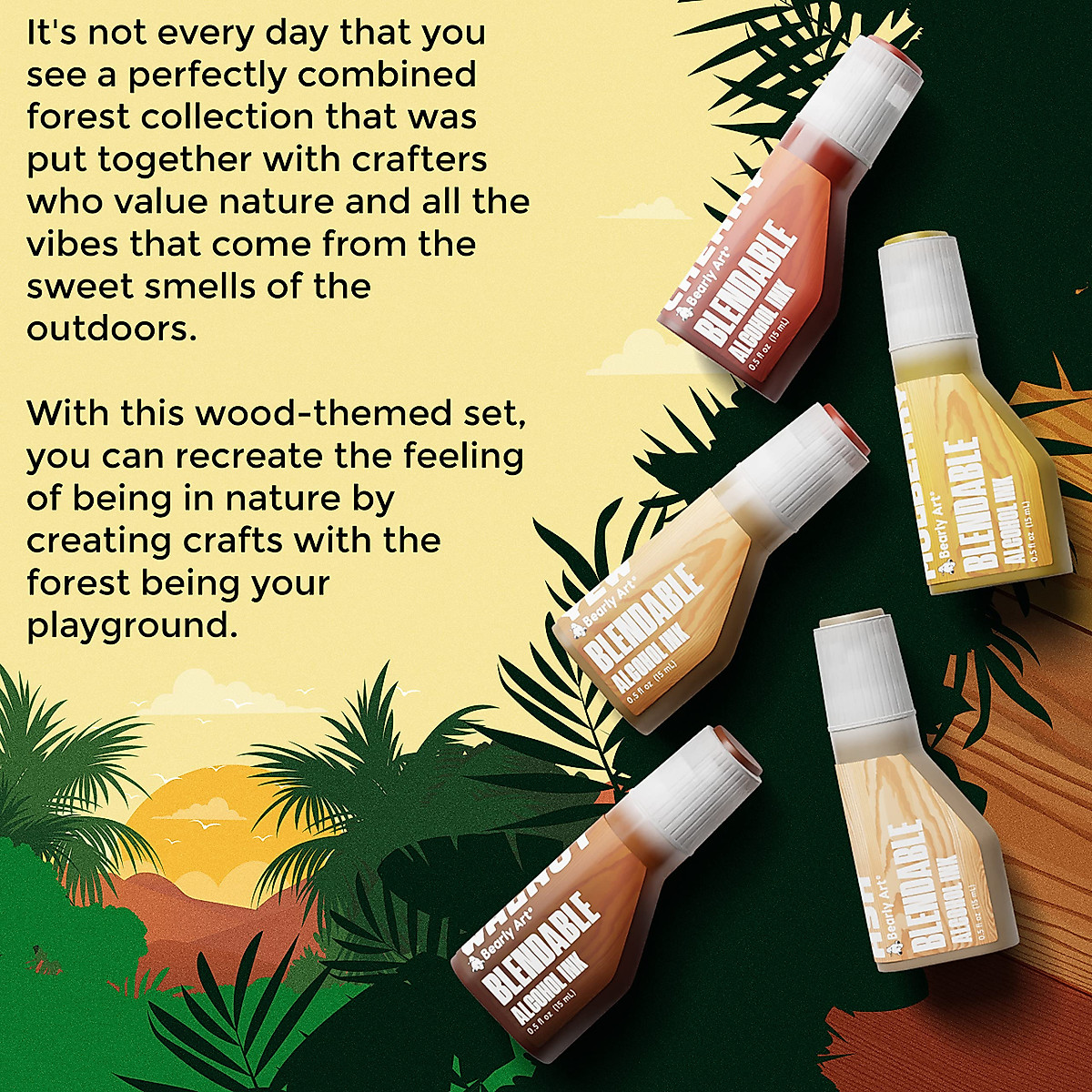 Bearly Art Alcohol Ink - The Forest Collection - Blendable Brown Alcohol Inks Set - 0.5 fl oz (15 ml) Bottles - 5 Wood Grain Colors - Acid Free Formula