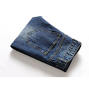 Men's Lightweight Hip Hop Jeans Ripped Straight Leg Washed Denim Jeans Vintage Stretch Distressed Jean Pants (Dark Blue,36)