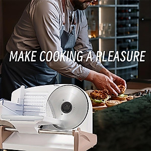Meat Slicer for Home, 200W Electric Deli Food Slicer with Removable 7.5" Stainless Steel Blade, Adjustable Thickness, Child Lock Protection, White