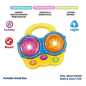 Portable Set of 3 (Piano, Bongo Drums, Guitar) Educational Toy for Music Learning and Entertainment for Ages 6 Months to 4 Years. All 6 Batteries Included.