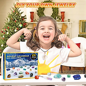 Advent Calendar 2023, Rock Collection Advent Calendars for Kids with 24 Gemstones, Minerals & Fossils, 24 Days Christmas Countdown Calendar with Gem Keychain, Necklace & Wishing Bottle