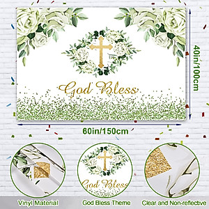 Winrayk Baptism Decorations for Boys Girls First Communion Decorations Mi Bautizo Christening, Sage Green Balloons Arch & God Bless Backdrop Tablecloth, Kids Adult Confirmation Decorations Supplies