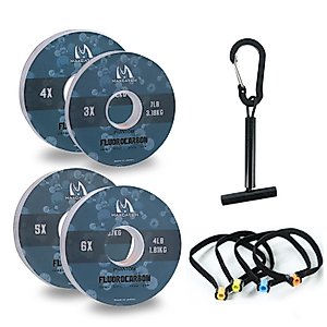 Maxcatch Fluorocarbon Leader Tippet Line for Fly Fishing with Tippet Line Holder & Tender, Clear, 50m/55Yds, 4PCS (Fluorocarbon-4 Pieces with Holder/50M, 1X+2X+3X+4X-50M-55Yds)