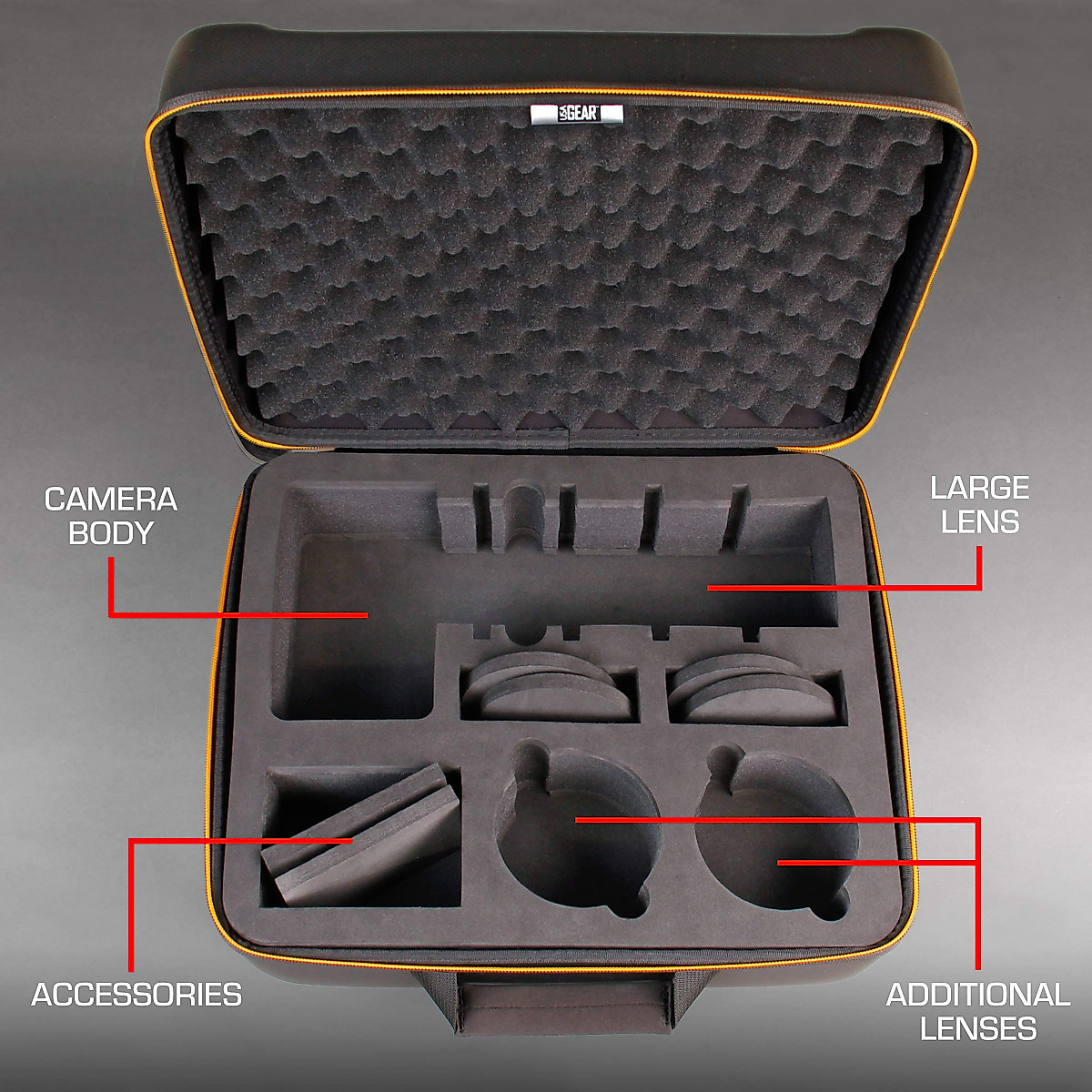 USA Gear HXS Hard Shell SLR Case with Rugged EVA Exterior, Removeable Dual-Layered Foam Tray and Egg-Crate Foam Top Cover - Compatible with Nikon, Canon, Sony, Olympus and More