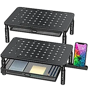 Zimilar Monitor Stand Riser with Metal Drawer, 3 Height Adjustable Monitor Riser with Phone Holder for Computer, Laptop, Premium Metal Computer Monitor Stand with Storage for 2 Monitors