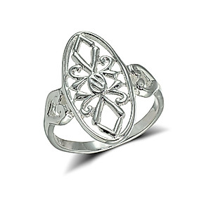 Hoops & Loops Sterling Silver Filigree Oval Shaped Shield Ring, Size 8