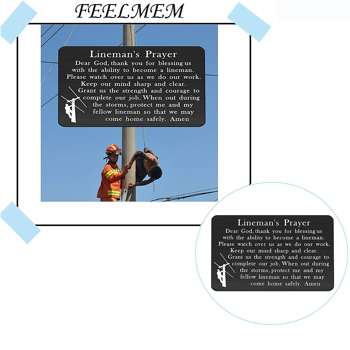 FEELMEM Lineman Gift Lineman Prayer Wallet Insert Gifts for Him Husband Dad Uncle Electric Cable Lineman Be Safe Gift(black)