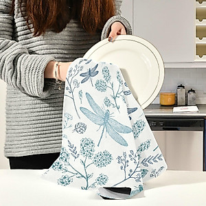 senya Blue Dragonfly Kitchen Towels 4 Pack, Absorbent Hand Towels Fast Drying Dish Cloths Tea Towel 28 x 18 in