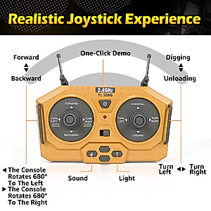 KidsFaves Remote Control Excavator Toys for Boys Turns 680-degree 2 Batteries Metal Shovel Lights/Sounds Construction Toys Birthday Gifts Boy Toys for 3 4 5 6 7 8 Years Old