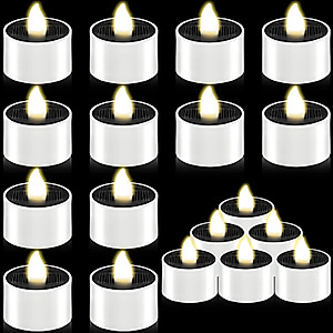 18 Pieces Solar Tea Lights LED Flameless Solar Candles Battery Flickering Solar Waterproof Tealights Candles for Holiday Wedding Party Home Decor (Warm White Light,2.3 x 2 Inch)