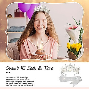 KICOSY Sweet 16 Tiara Sweet 16 Sash and Tiara Set Birthday Tiara Birthday Crowns for Women Sweet 16 Crown Sweet Sixteen Birthday Sash Sweet 16 Birthday Decorations 16th Birthday Decorations for Girls