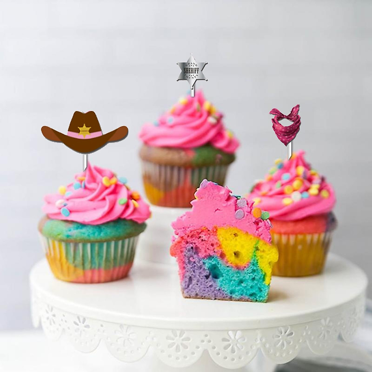 32 Pcs Cowboy Cupcake Toppers for Cowboy Western Party Decorations,Glitter HorseShoe Cowboy Hats Boots Cowboy Cake Topper Picks Western Theme Baby Shower Birthday Party Cake Decorations Supplies
